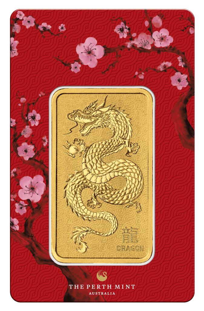 Perth Mint Gold Lunar Dragon Minted bar 1oz - Bullion Now