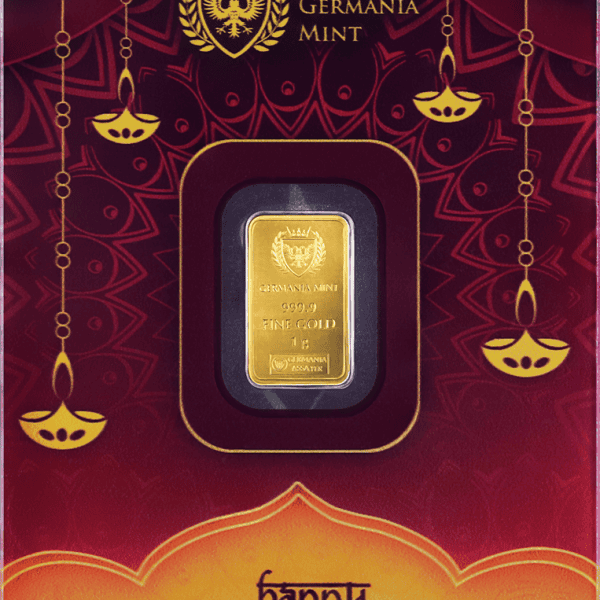 Germania Mint Gold Diwali Minted Bar 1g - Bullion Now