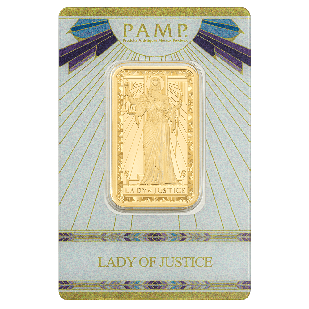 PAMP Gold Lady of Justice Minted Bar 1oz - Bullion Now